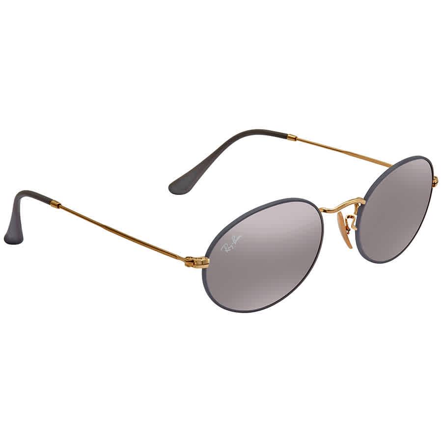 Ray-Ban Oval Grey Gradient Mirror Sunglasses Ladies Sunglasses in Gold ...