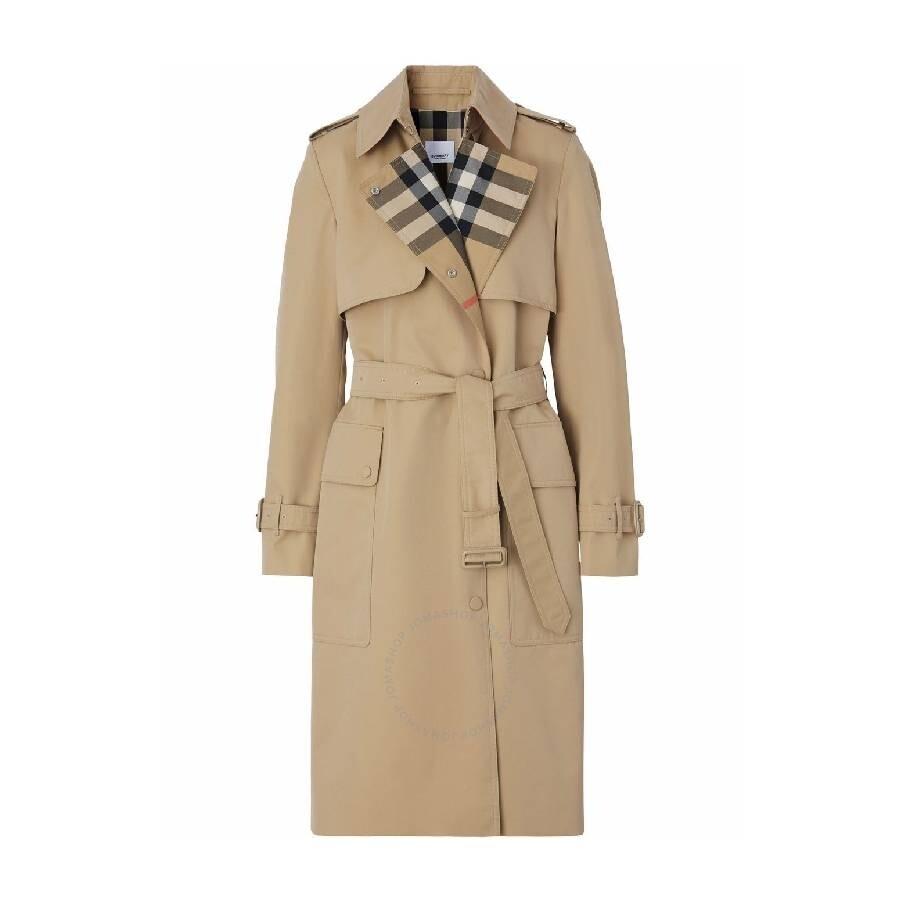 Burberry Honey Check Lapel Gabardine Trench Coat in Natural | Lyst UK