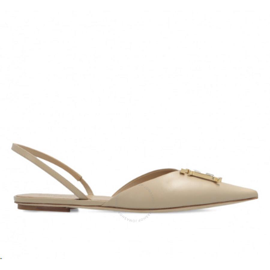 Burberry Anderton Soft Fawn Logo Plaque Slingback Flats in Brown | Lyst