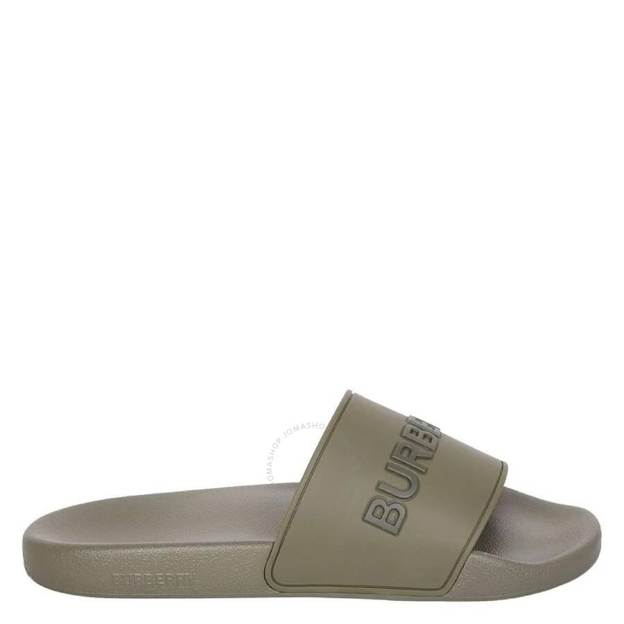 Burberry Furley Embossed Logo Slides in Green for Men | Lyst