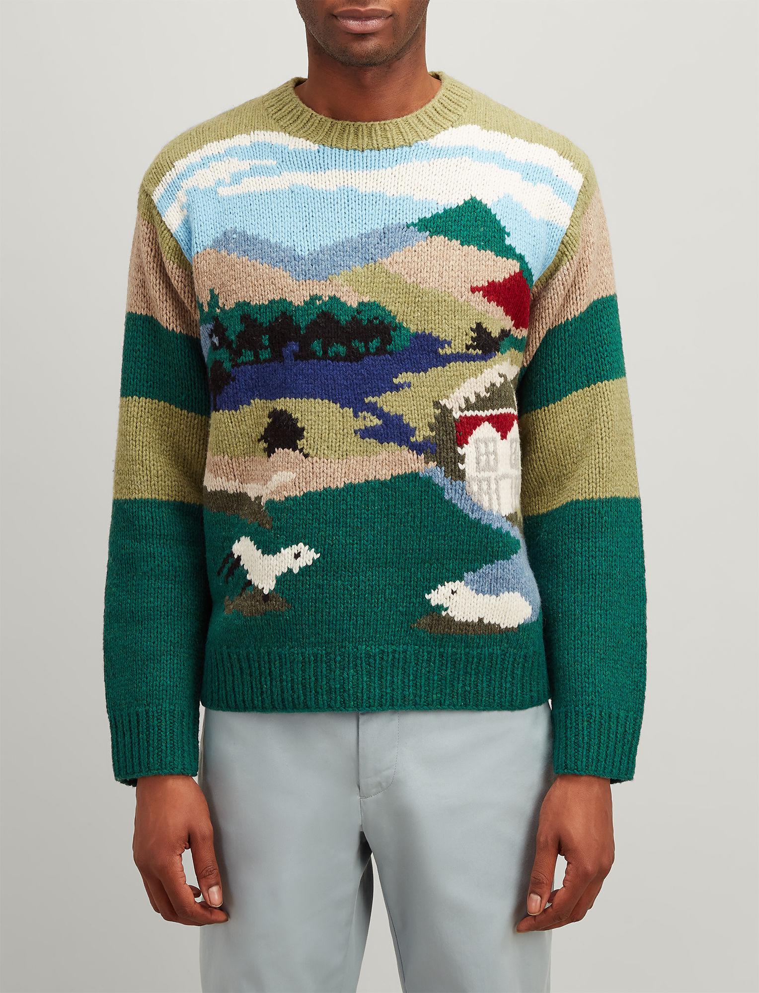 JOSEPH Wool Landscape Handknit Sweater in Green for Men - Lyst