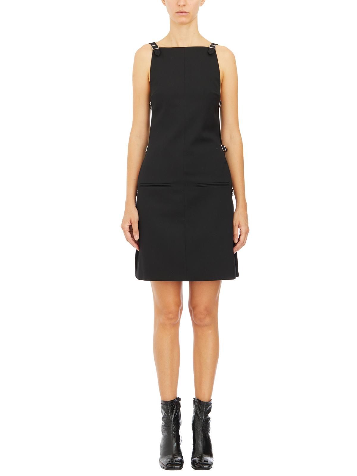 Courreges Elegant Mini Wool Dress With Side Buckles in Black | Lyst