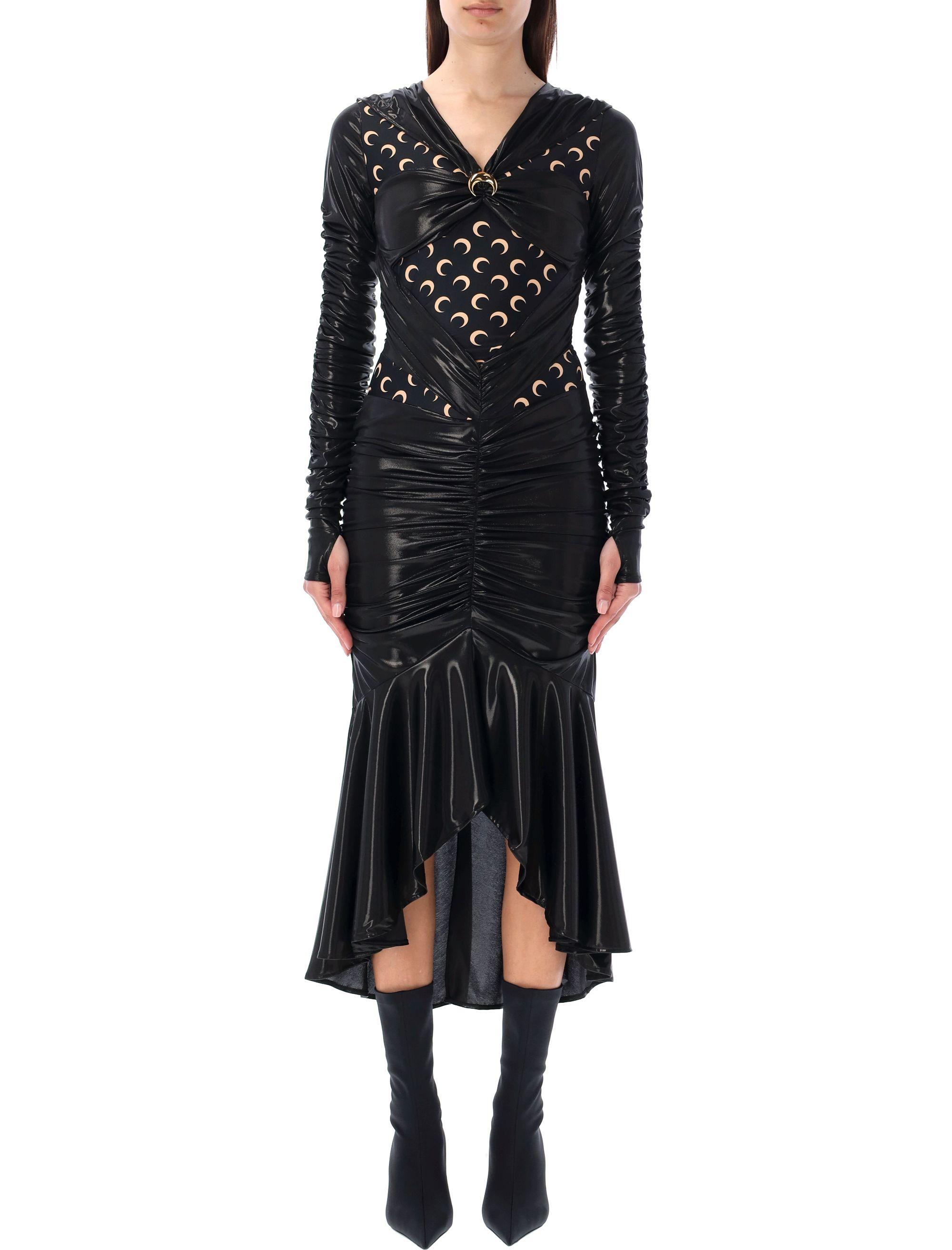 Marine Serre Draped Midi Dress With V-Neck And Contrasting Patterns in ...