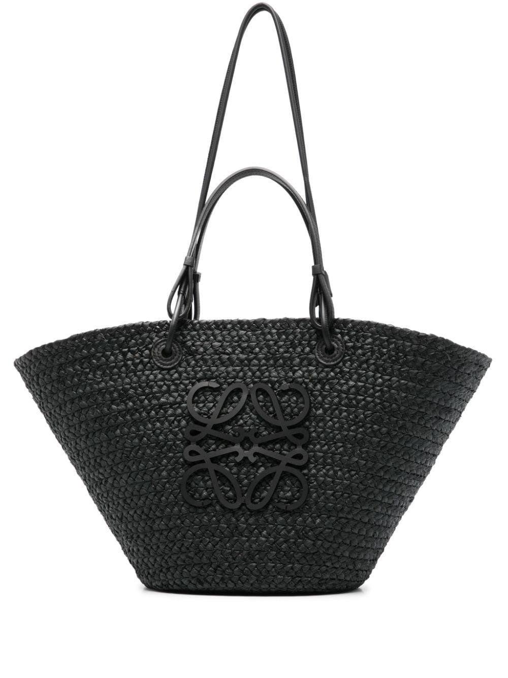 Loewe Elegant Raffia Basket Handbag With Leather Trims in Black | Lyst