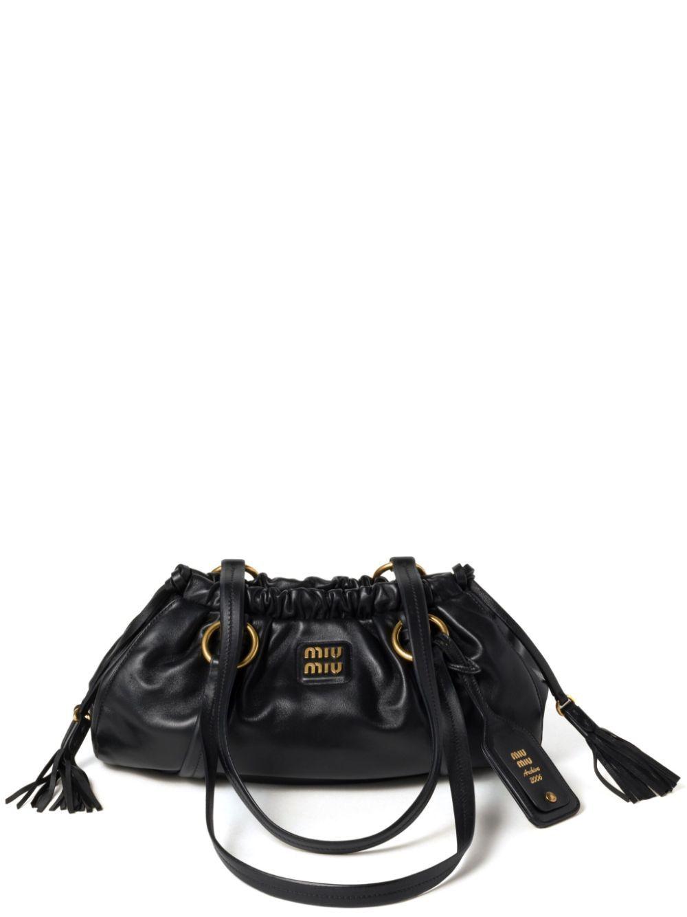 Miu Miu Mini Shopping Bag With Golden Accents in Black | Lyst