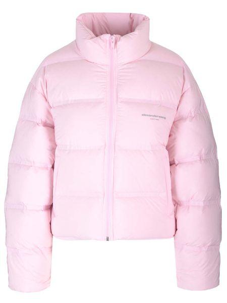 Alexander Wang Reflective Logo Cropped Puffer Jacket in Pink | Lyst