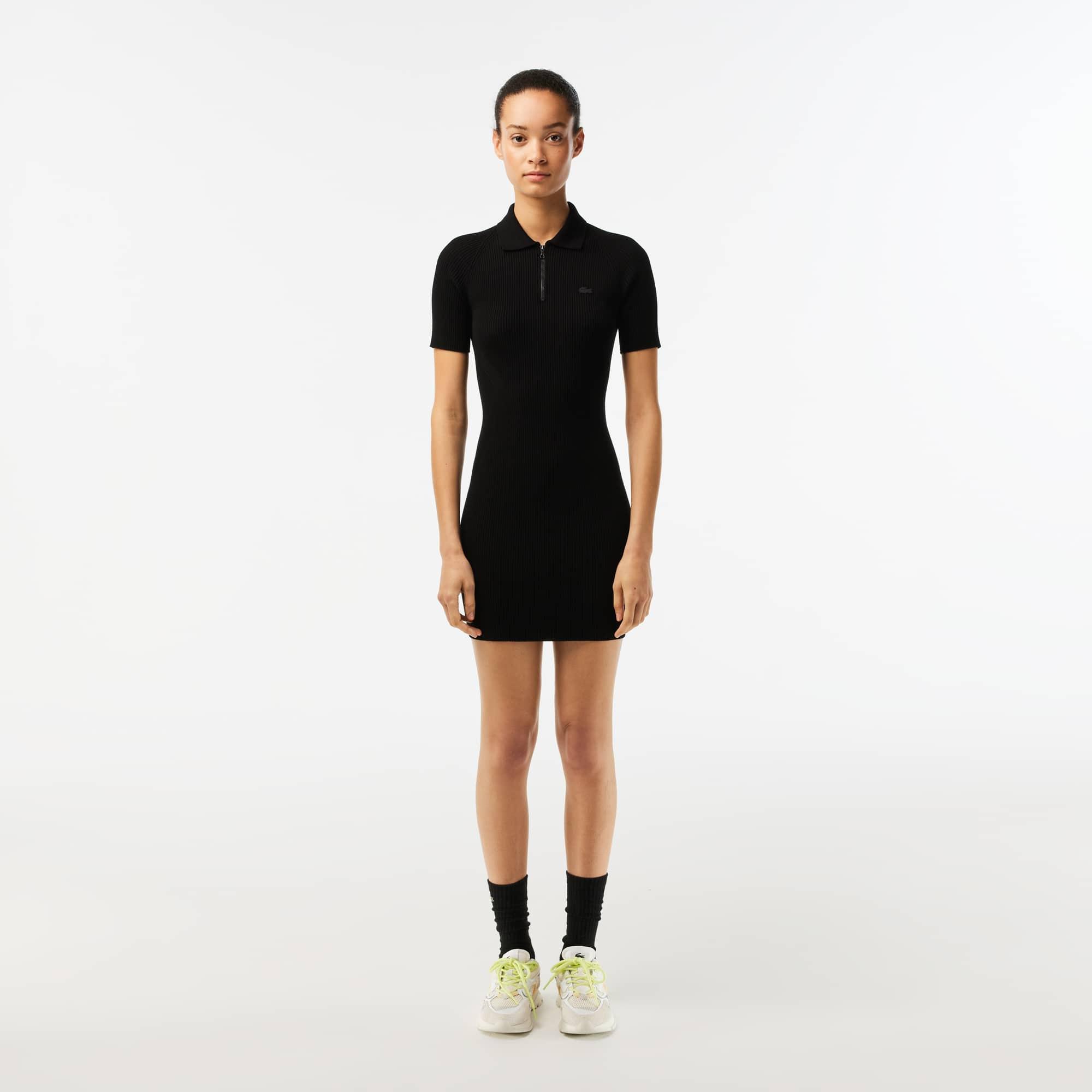 Lacoste Womenâ S Knit Polo Dress in Black | Lyst