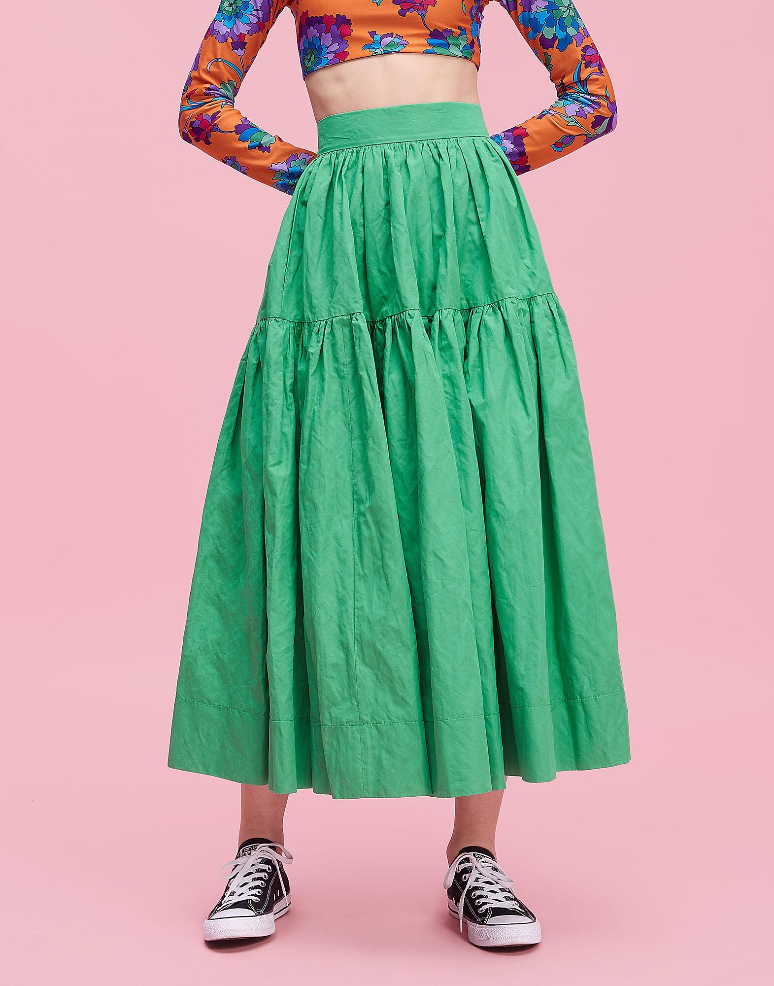 LaDoubleJ Oscar Skirt Verde In Crispy Cotton in Green - Lyst
