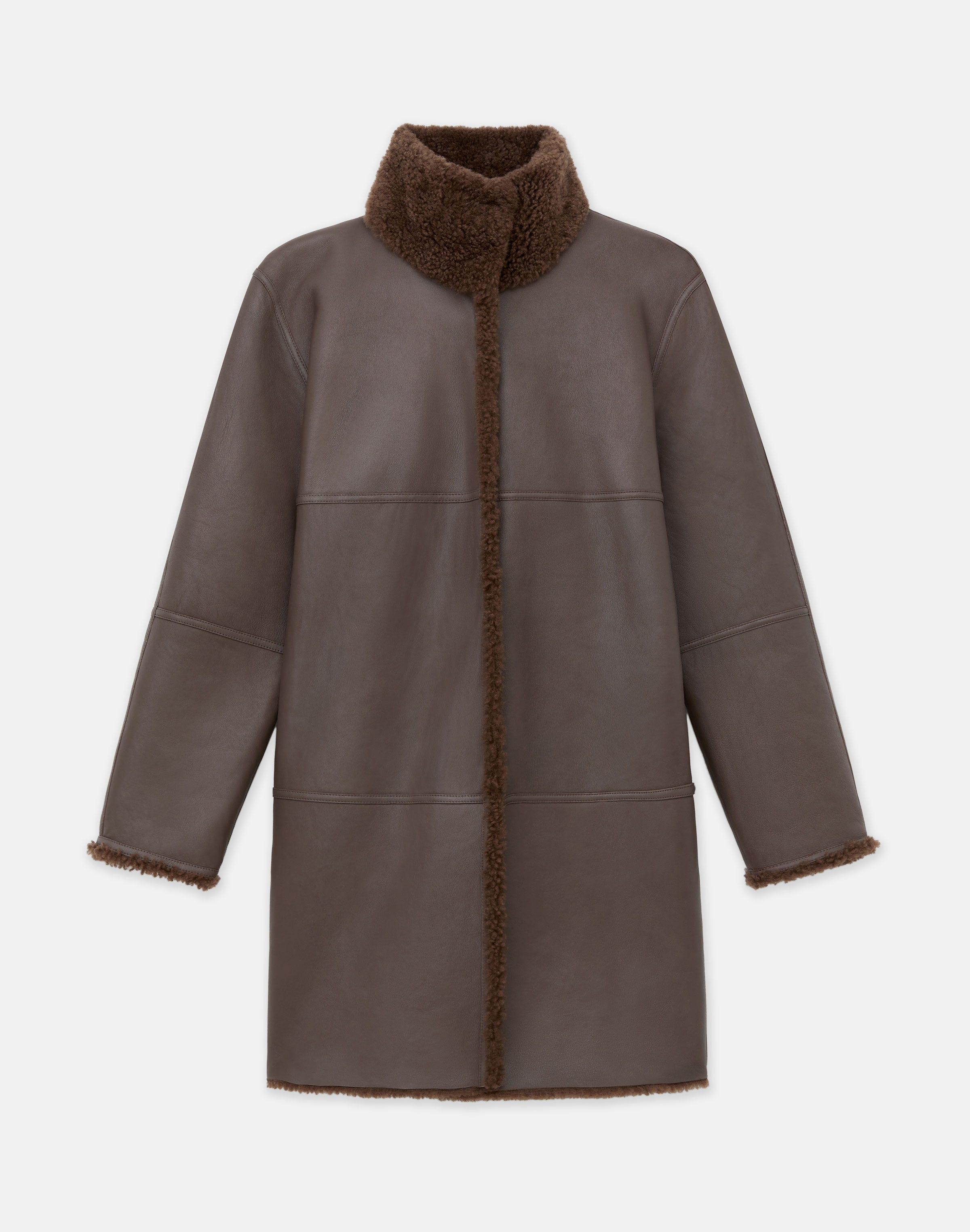 Lafayette 148 New York Shearling Reversible Funnel Collar Coat in Brown ...
