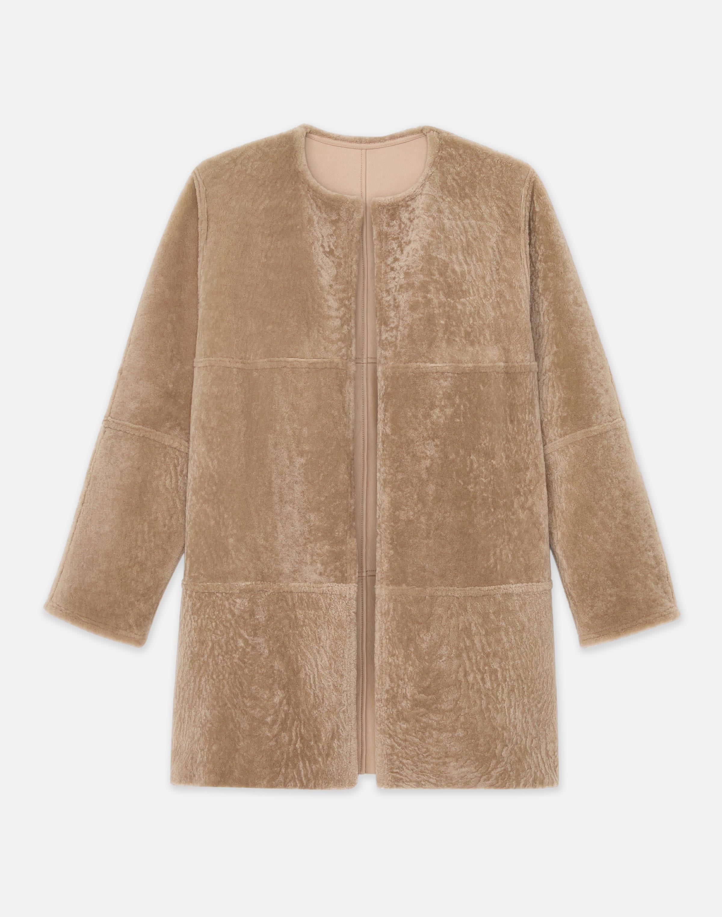 Lafayette 148 New York Shearling Reversible Collarless Coat in Natural | Lyst