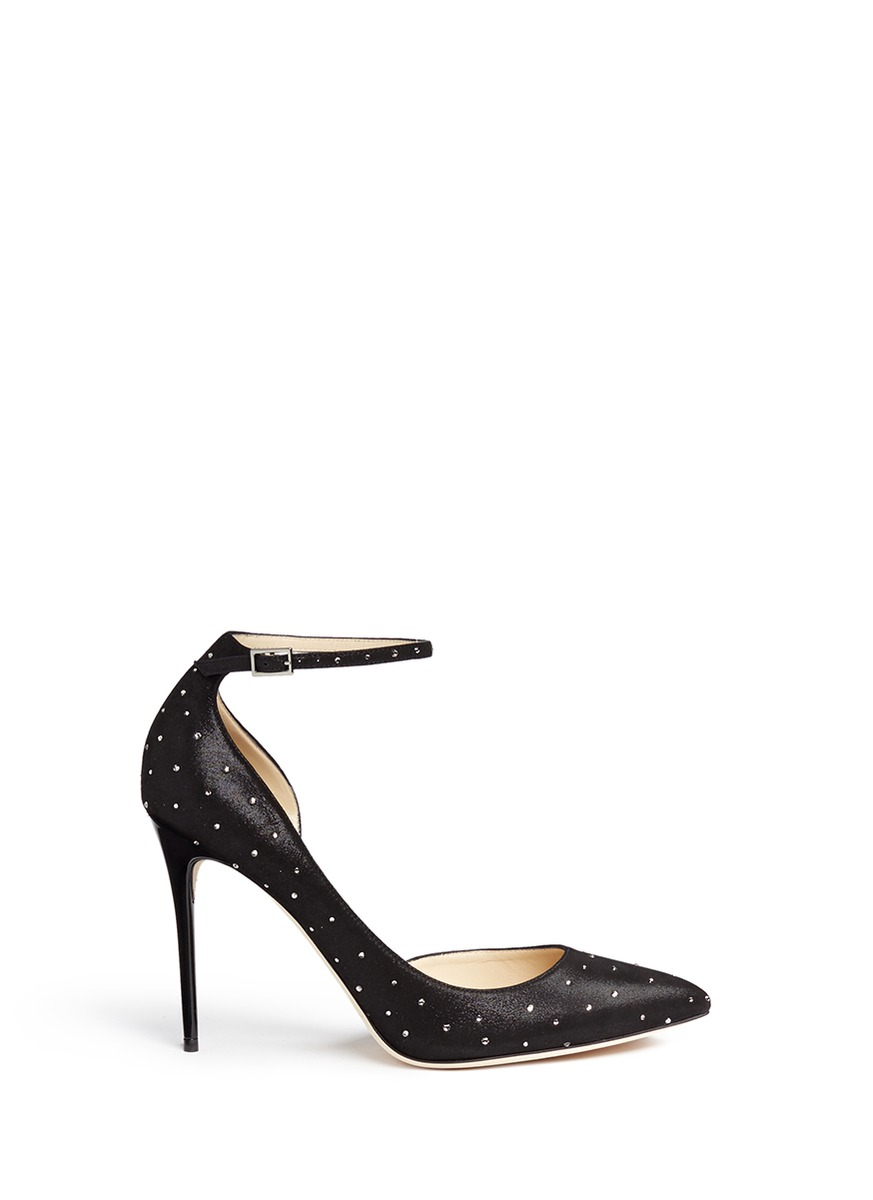 Jimmy Choo Lucy Ankle Strap Strass Suede Dorsay Pumps In Black Lyst