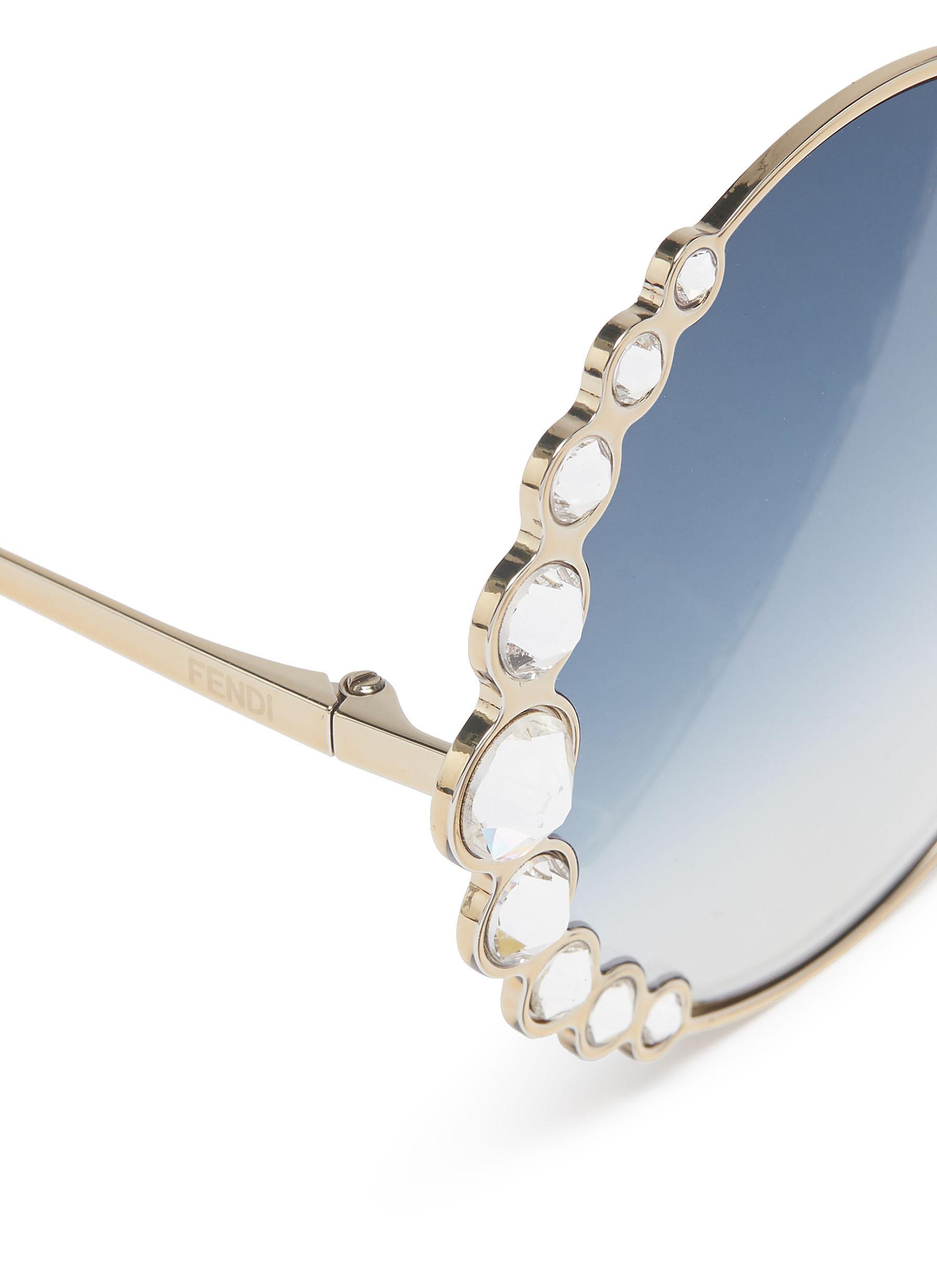 Fendi Swarovski Crystal Metal Round Sunglasses In Metallic Lyst