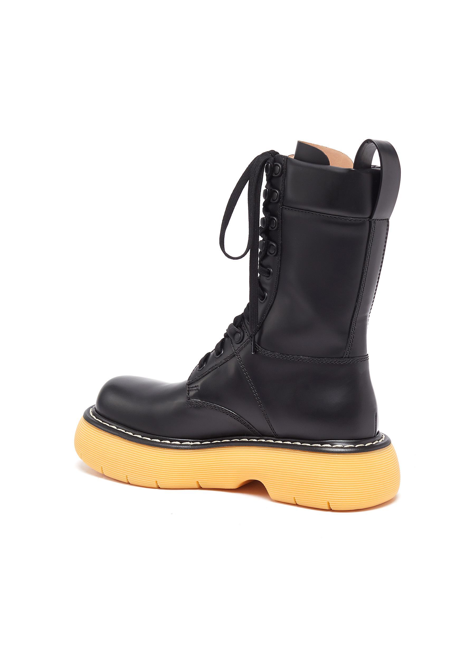 Bottega Veneta 'the Bounce' Tread Sole Leather Combat Boots in Black - Lyst