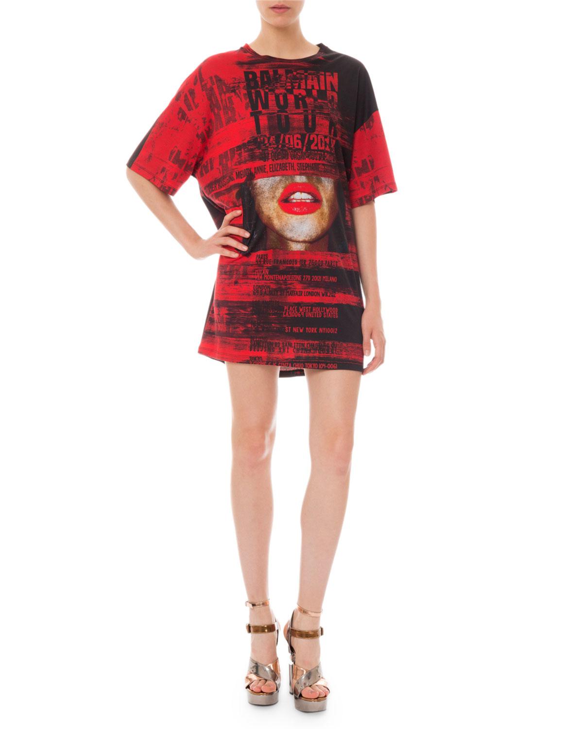 Balmain Cotton T-shirt in Red/Black (Red) - Lyst