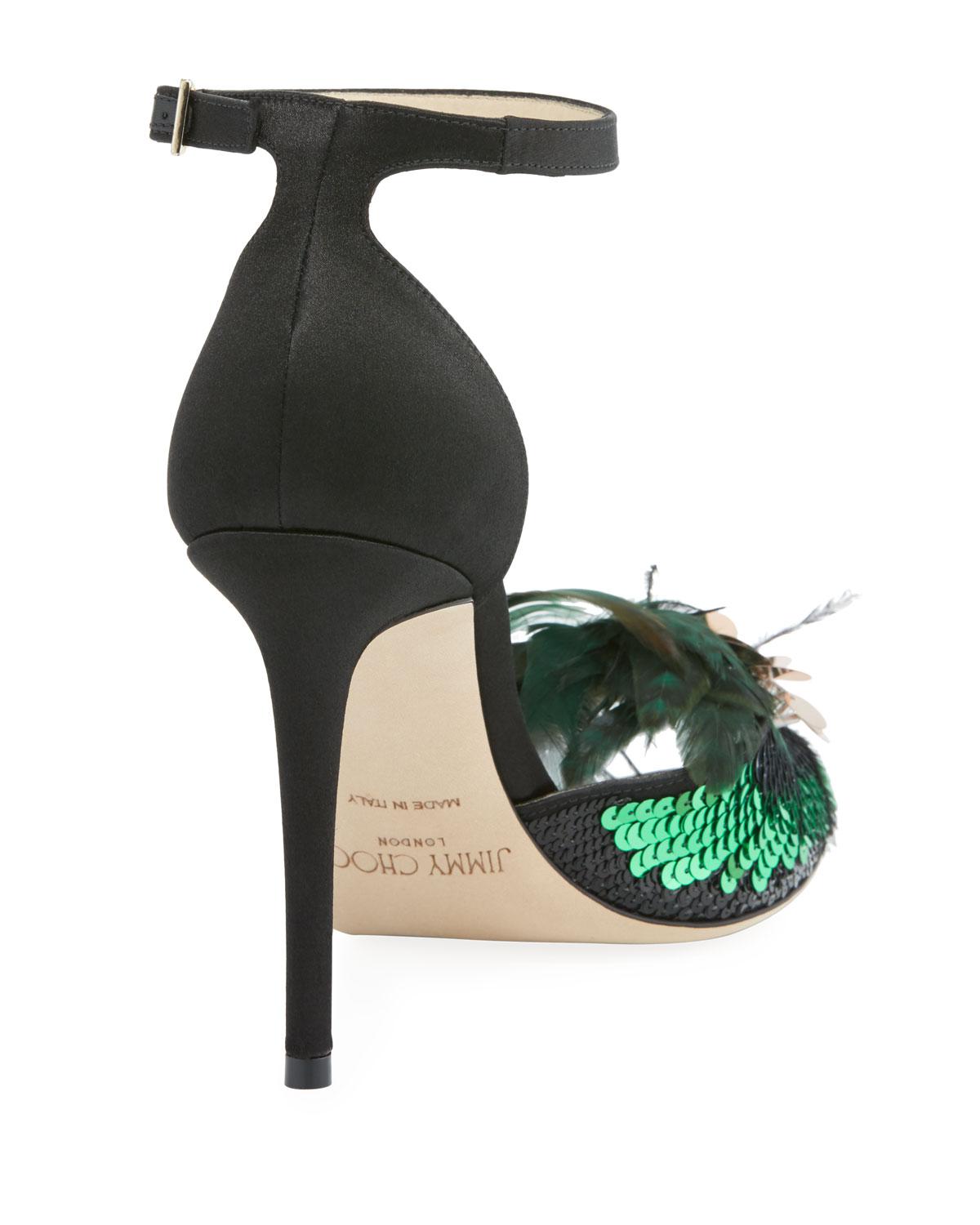 Jimmy Choo Suede Annie 100 Feather Sandals in Black - Lyst