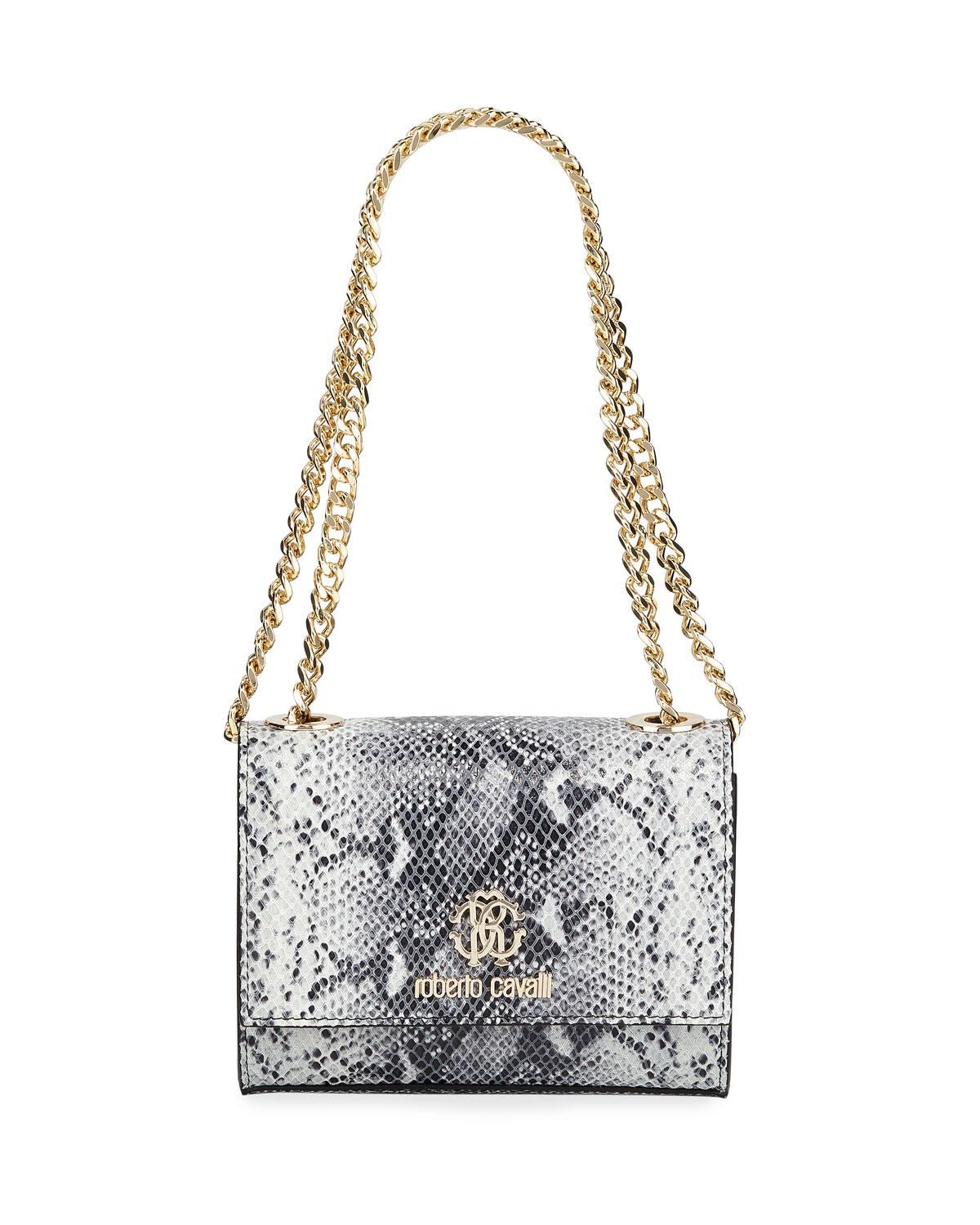 Roberto Cavalli Leather Leila Snake-print Small Crossbody Bag in Black ...
