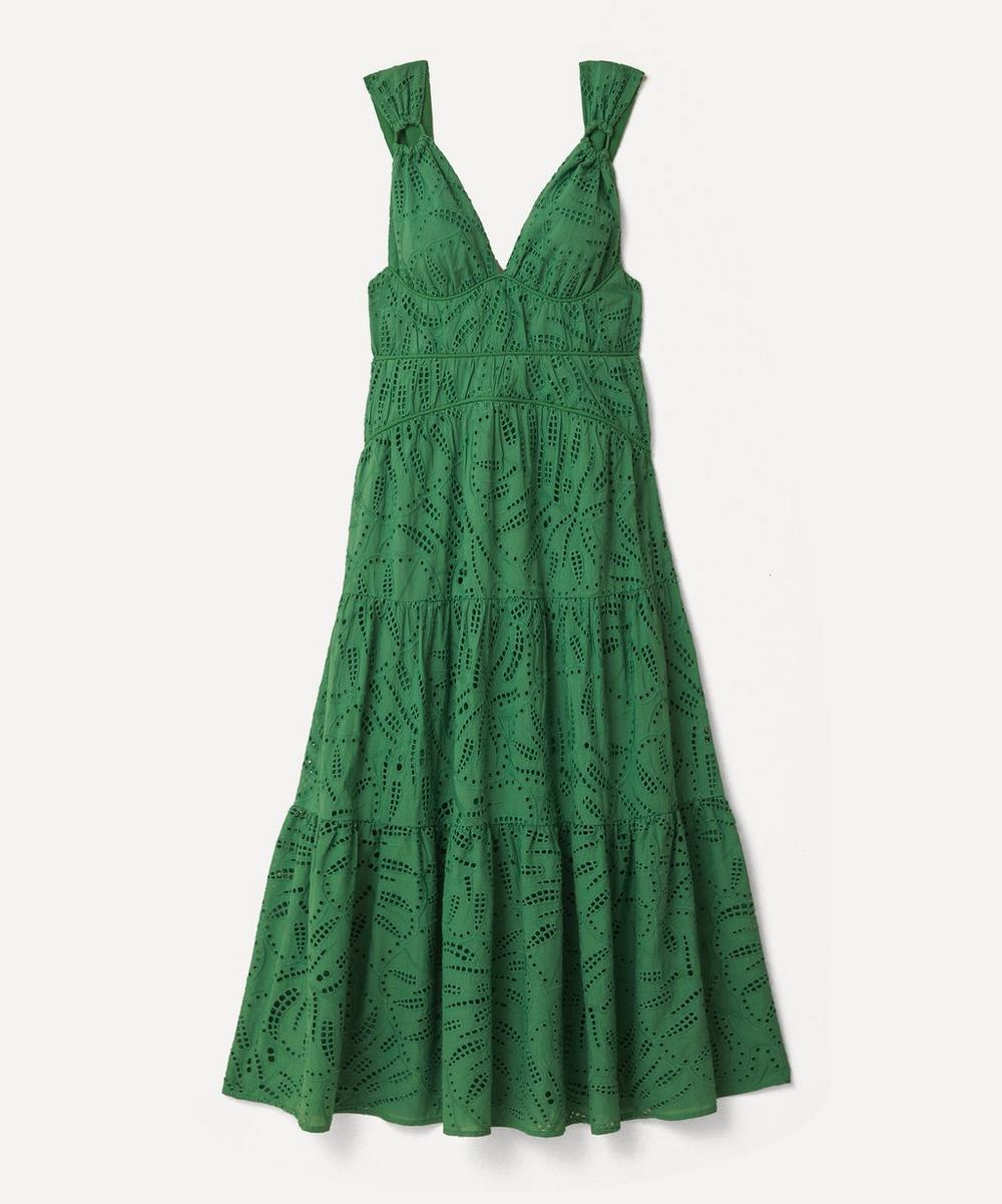 FARM Rio Monstera Corset Eyelet Maxi Dress in Green | Lyst