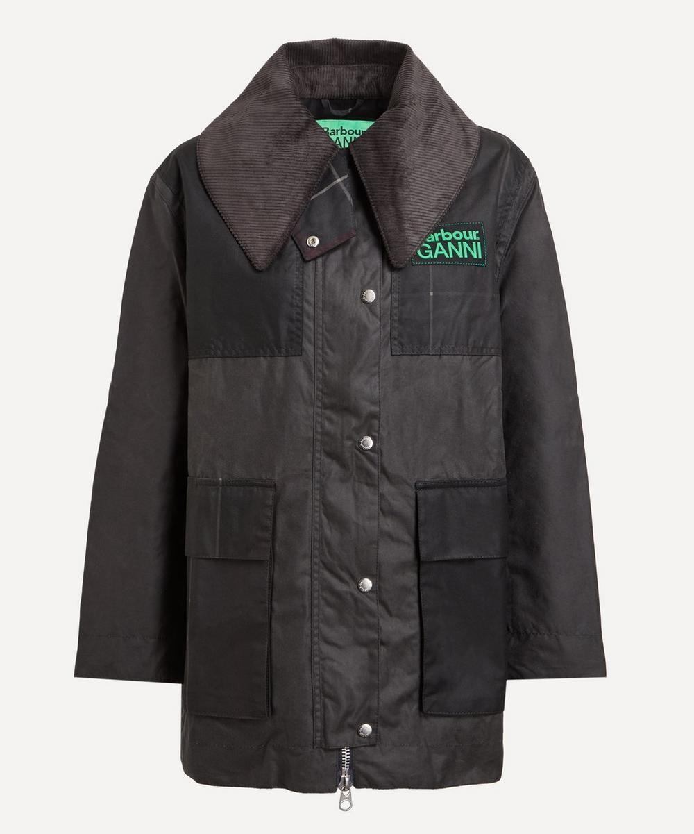Barbour X Ganni Waxed Duffle Coat in Black | Lyst