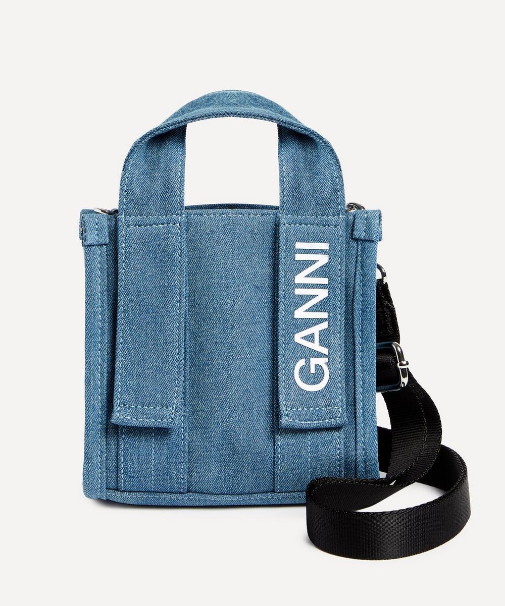 Ganni Mini Tech Denim Tote Bag in Blue | Lyst