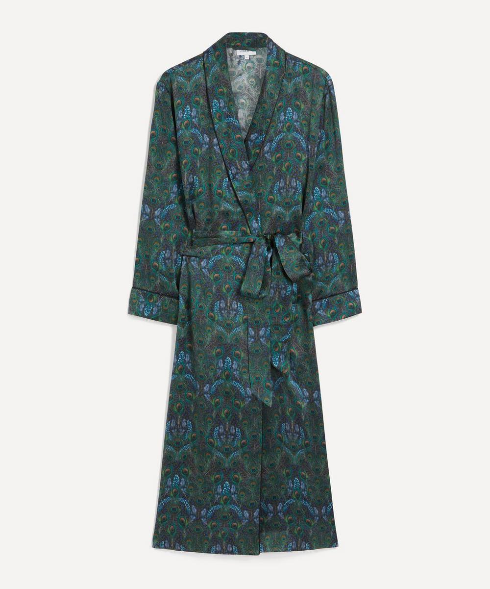 Liberty Peacock Manor Silk Satin Long Robe in Green | Lyst