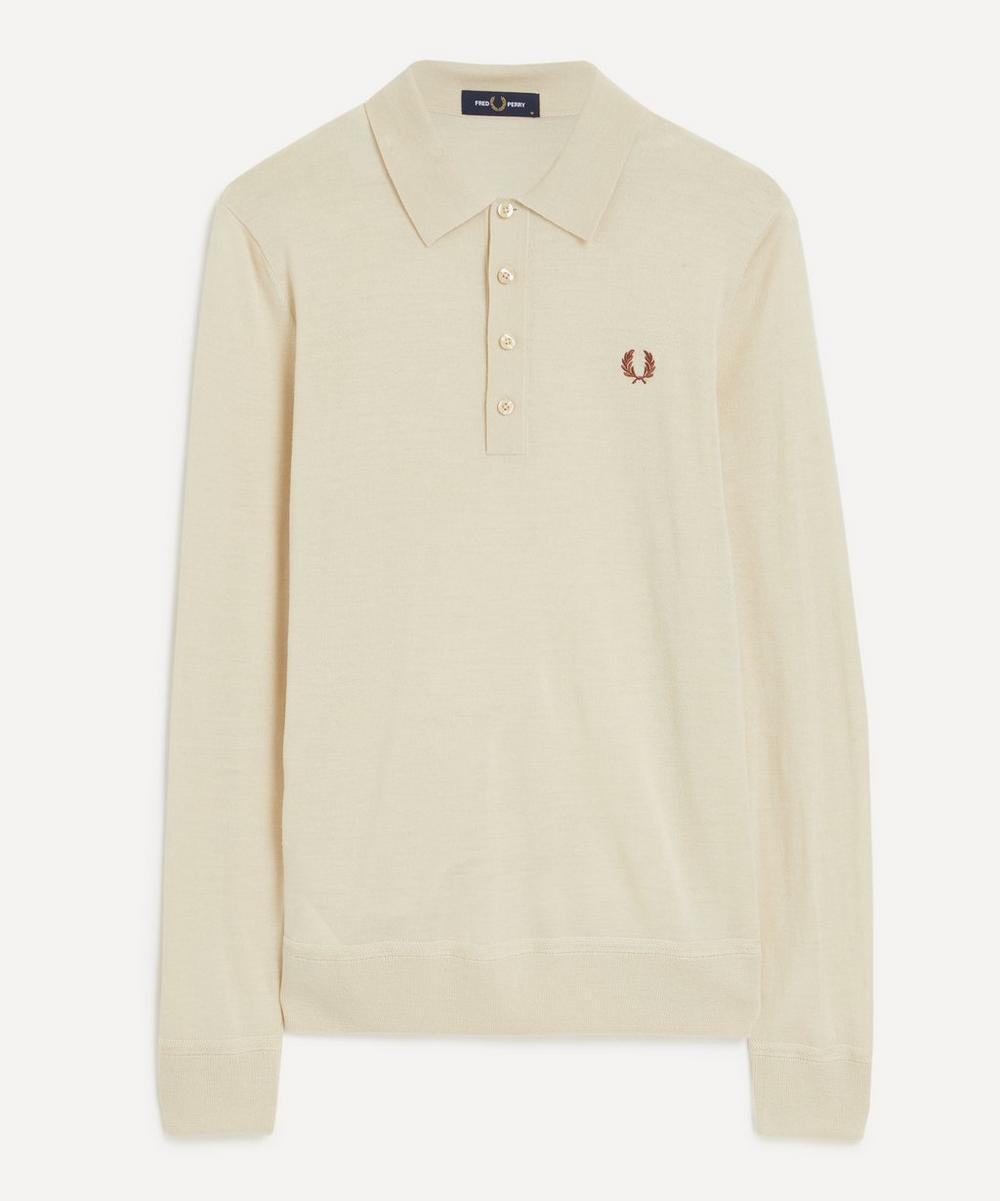 Fred Perry Logo Embroidered Knit Polo Shirt in Natural for Men | Lyst