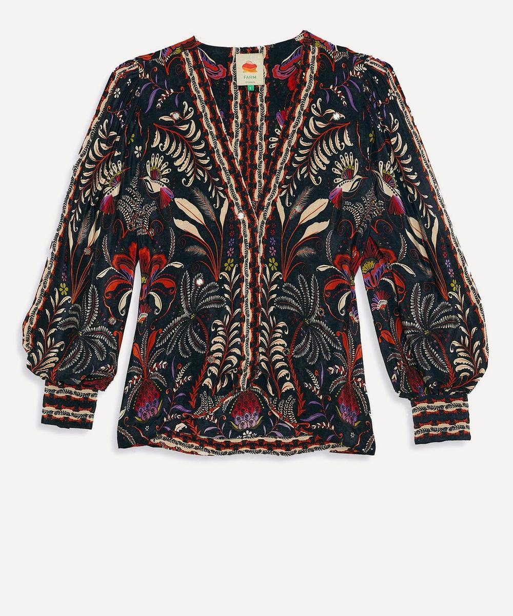 FARM Rio Classic Garden Mirror Trim Blouse in Black | Lyst