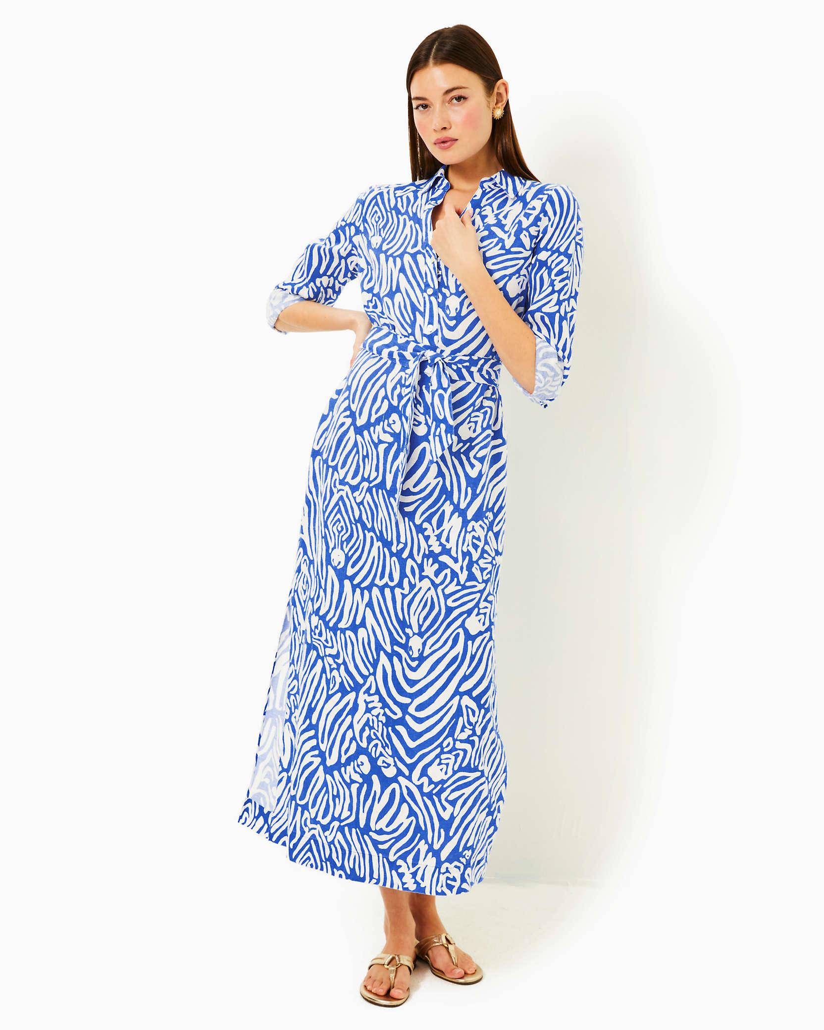 Lilly Pulitzer Millicent Linen Maxi Shirtdress in Blue | Lyst