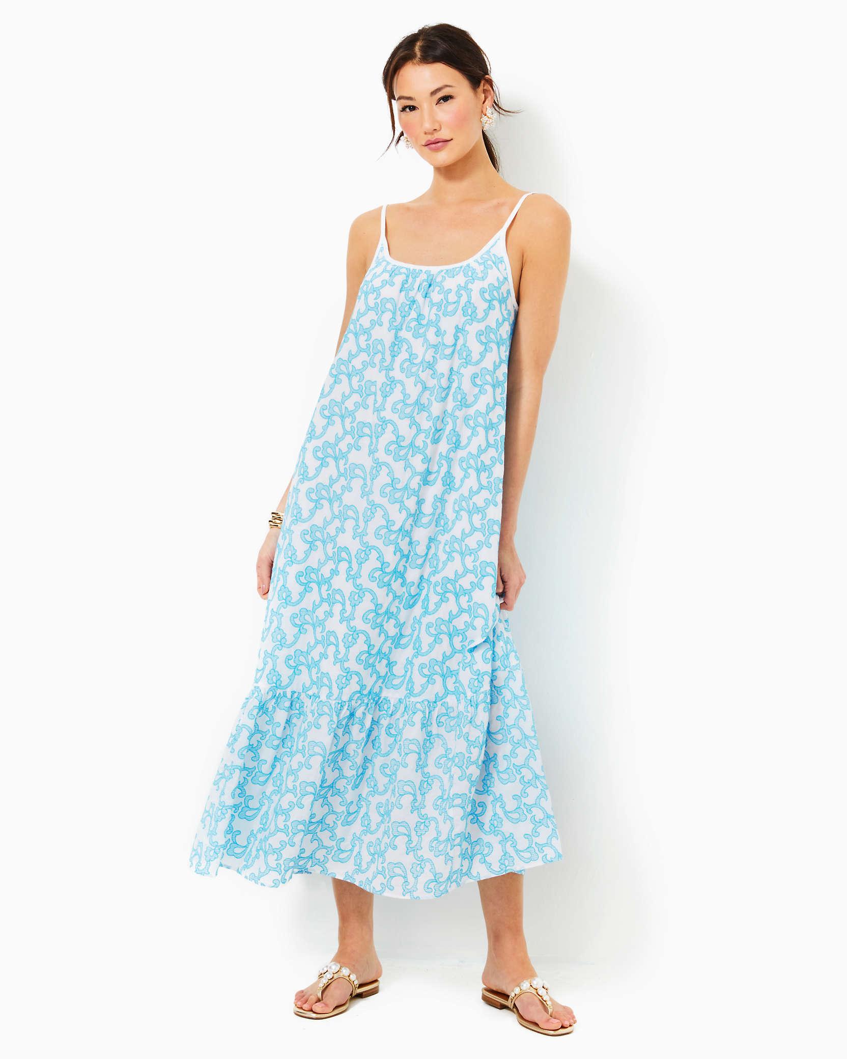 Lilly Pulitzer Amerie Embroidered Midi Dress in Blue | Lyst