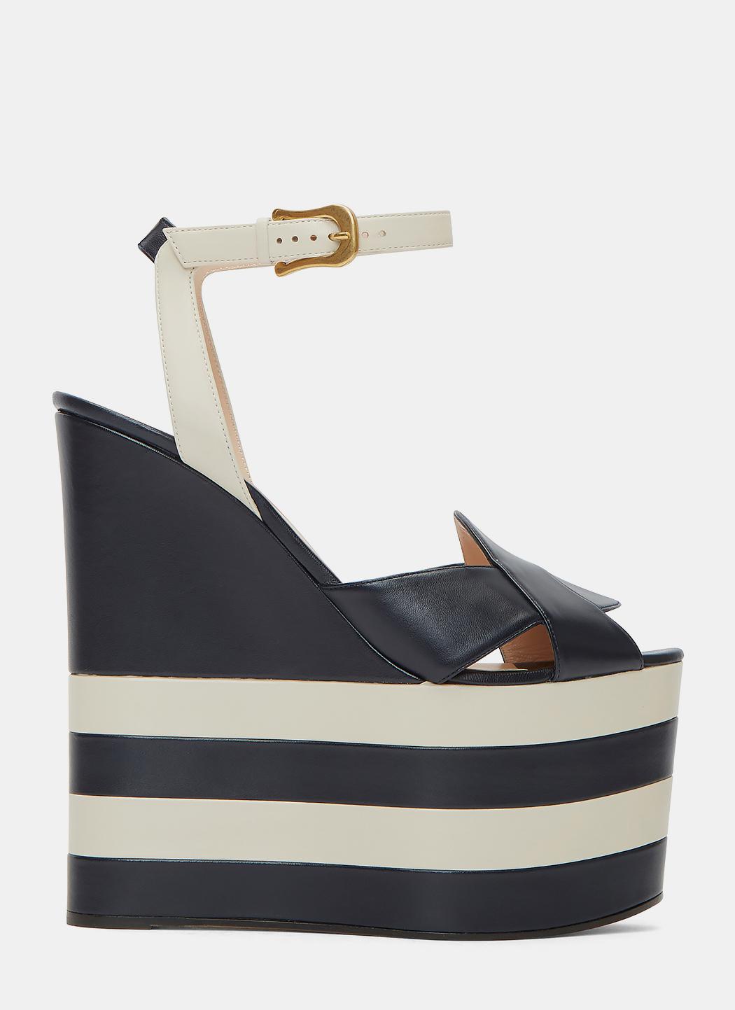 Gucci Sally Leather Wedge Sandals in Navy/White (Black) - Lyst