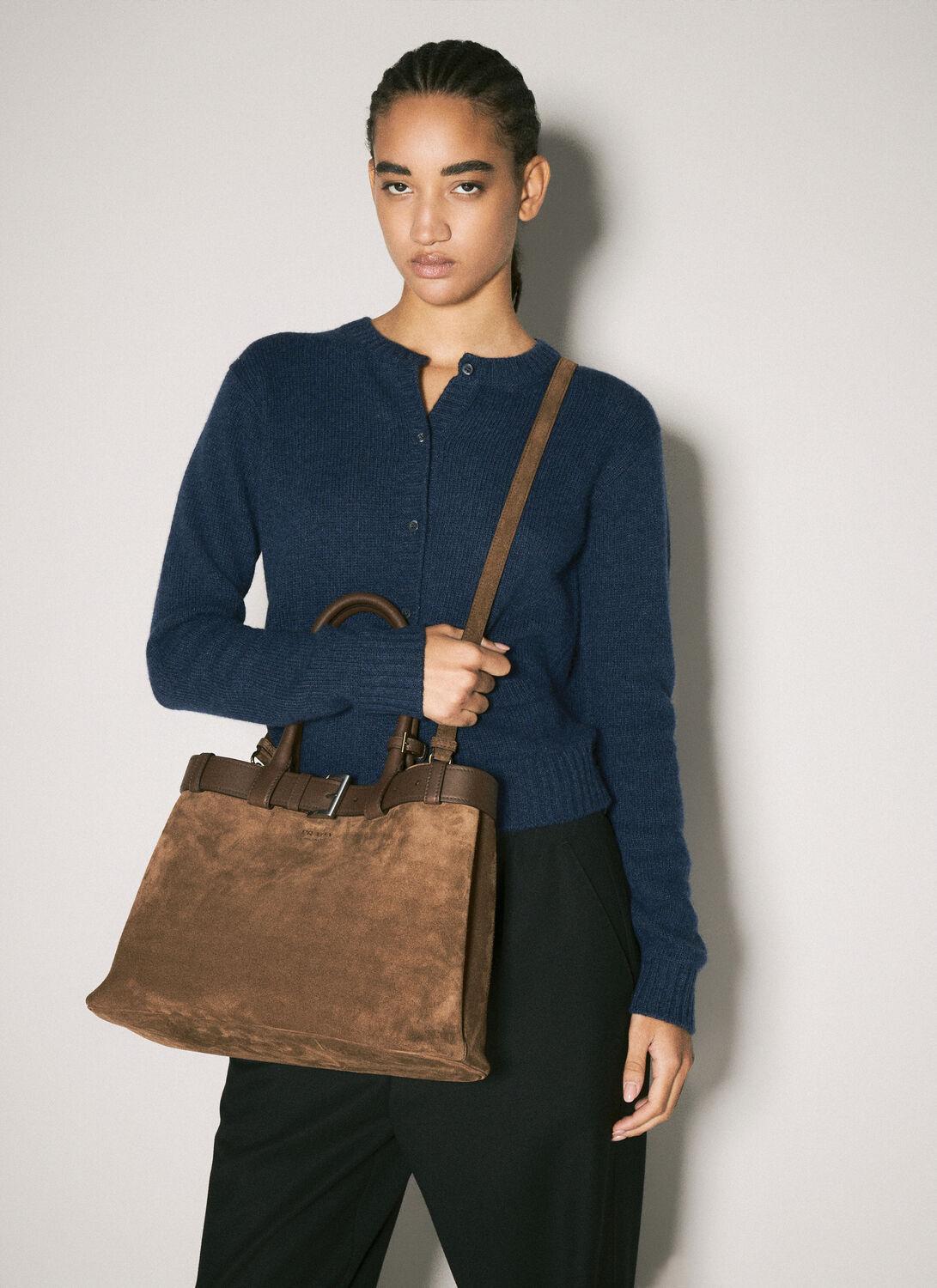 Prada Large Suede Buckle Bag in Blue | Lyst