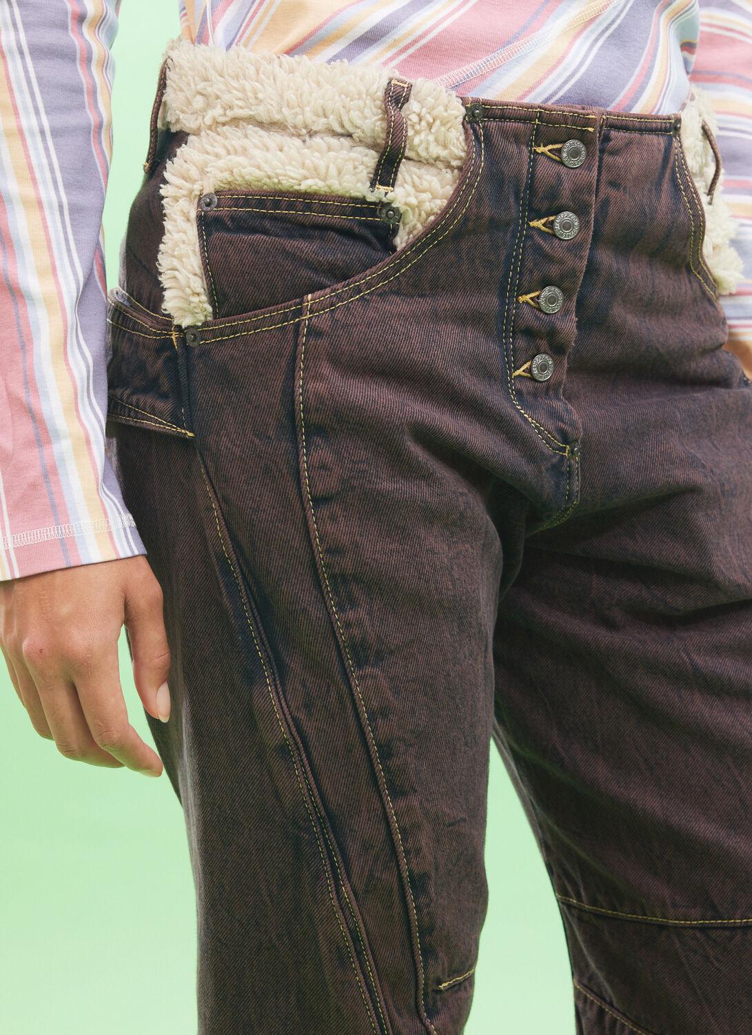 Kiko Kostadinov X Levis Paneled Sherpa Denim Jeans in Green Kiko Kostadinov X Levis Paneled Sherpa Denim Jeans in Green