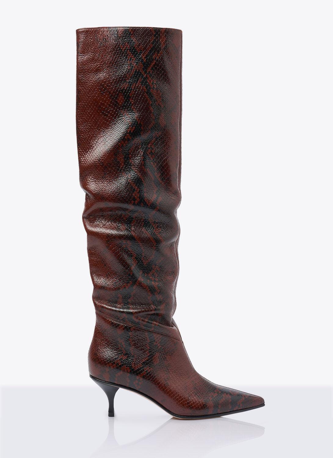SCAROSSO Barbara Snake High Boots in Brown | Lyst