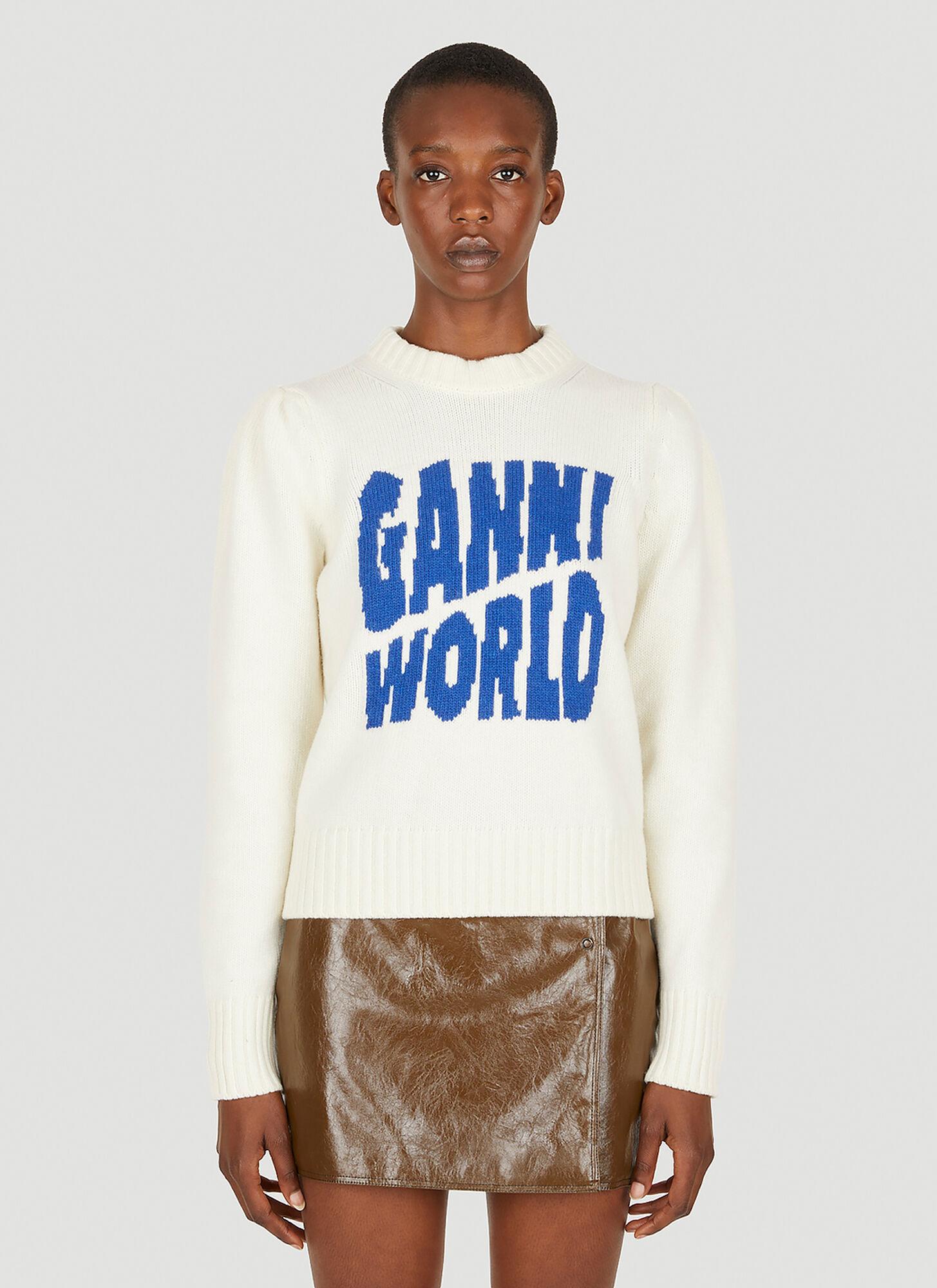Ganni Intarsia Logo Sweater In Blue Lyst