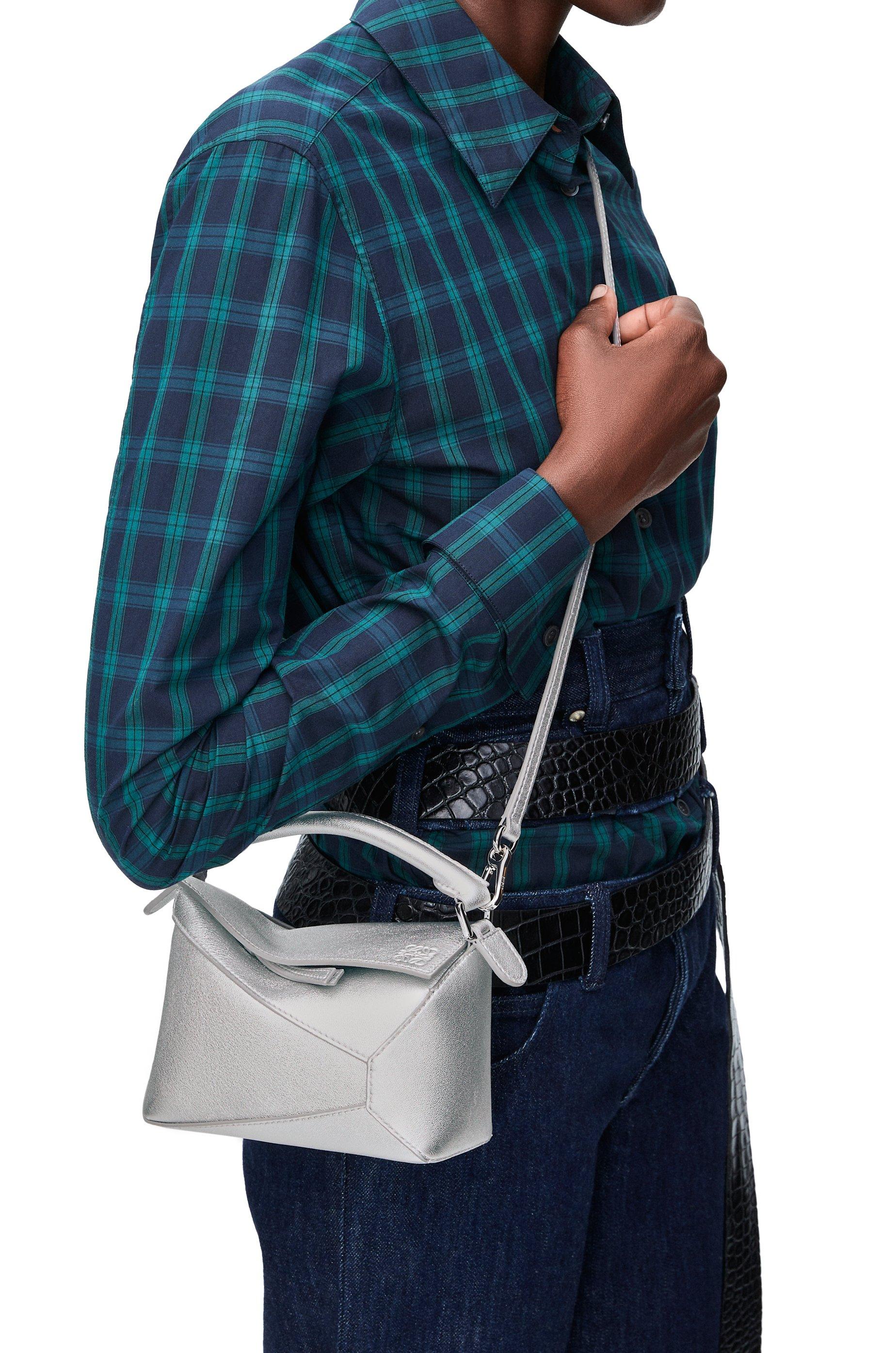 Loewe Mini Puzzle Bag In Laminated Lambskin in White | Lyst