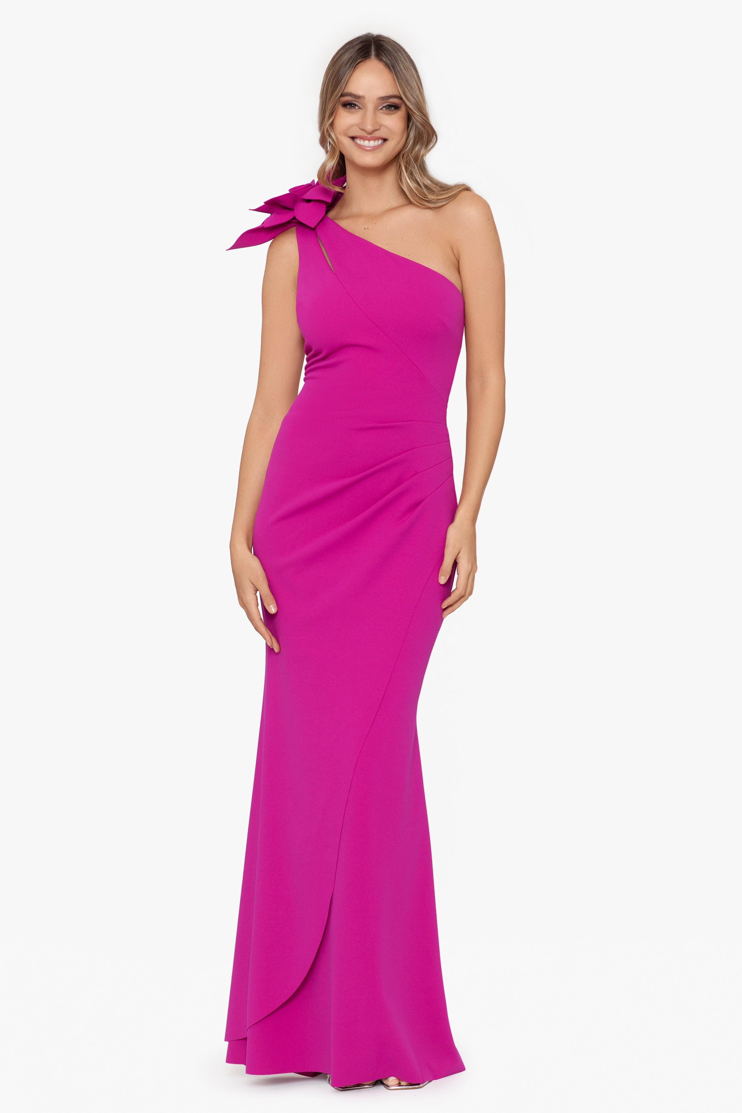 Xscape Long Scuba Ruched Flower 1 Shoulder Gown in Pink | Lyst Xscape Long Scuba Ruched Flower 1 Shoulder Gown in Pink | Lyst