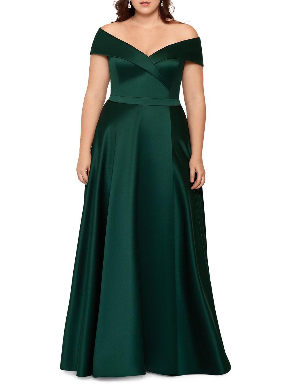 Xscape Off The Shoulder Satin A-line Gown in Green | Lyst