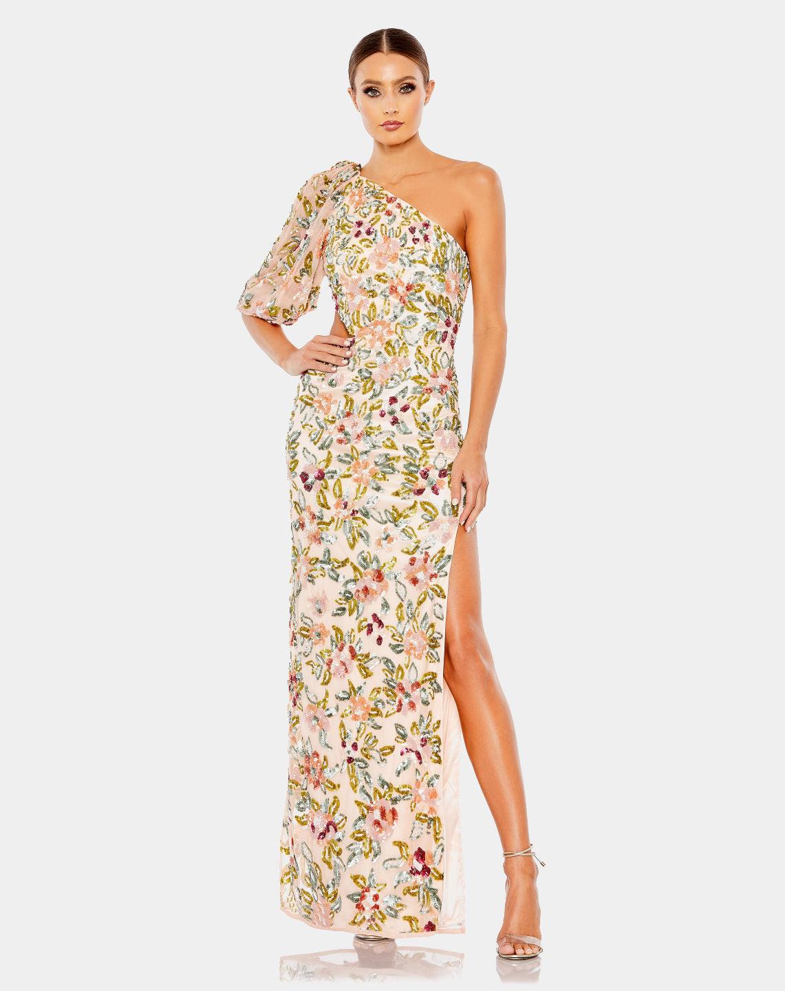 Mac Duggal One Shoulder Gown In Metallic Lyst