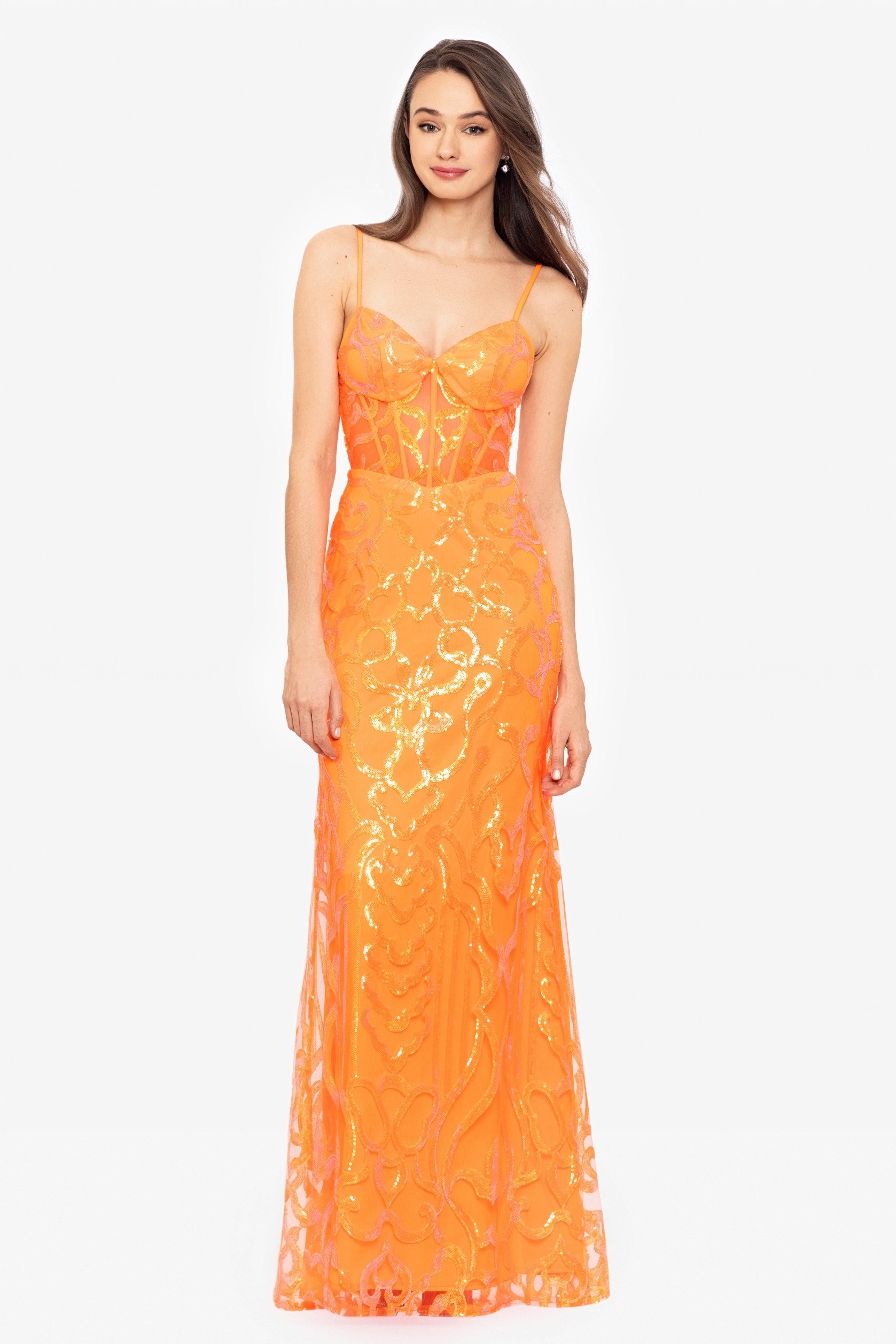 Blondie Nites Iridescent Sequin Illusion Maxi Dress in Orange | Lyst Blondie Nites Iridescent Sequin Illusion Maxi Dress in Orange | Lyst