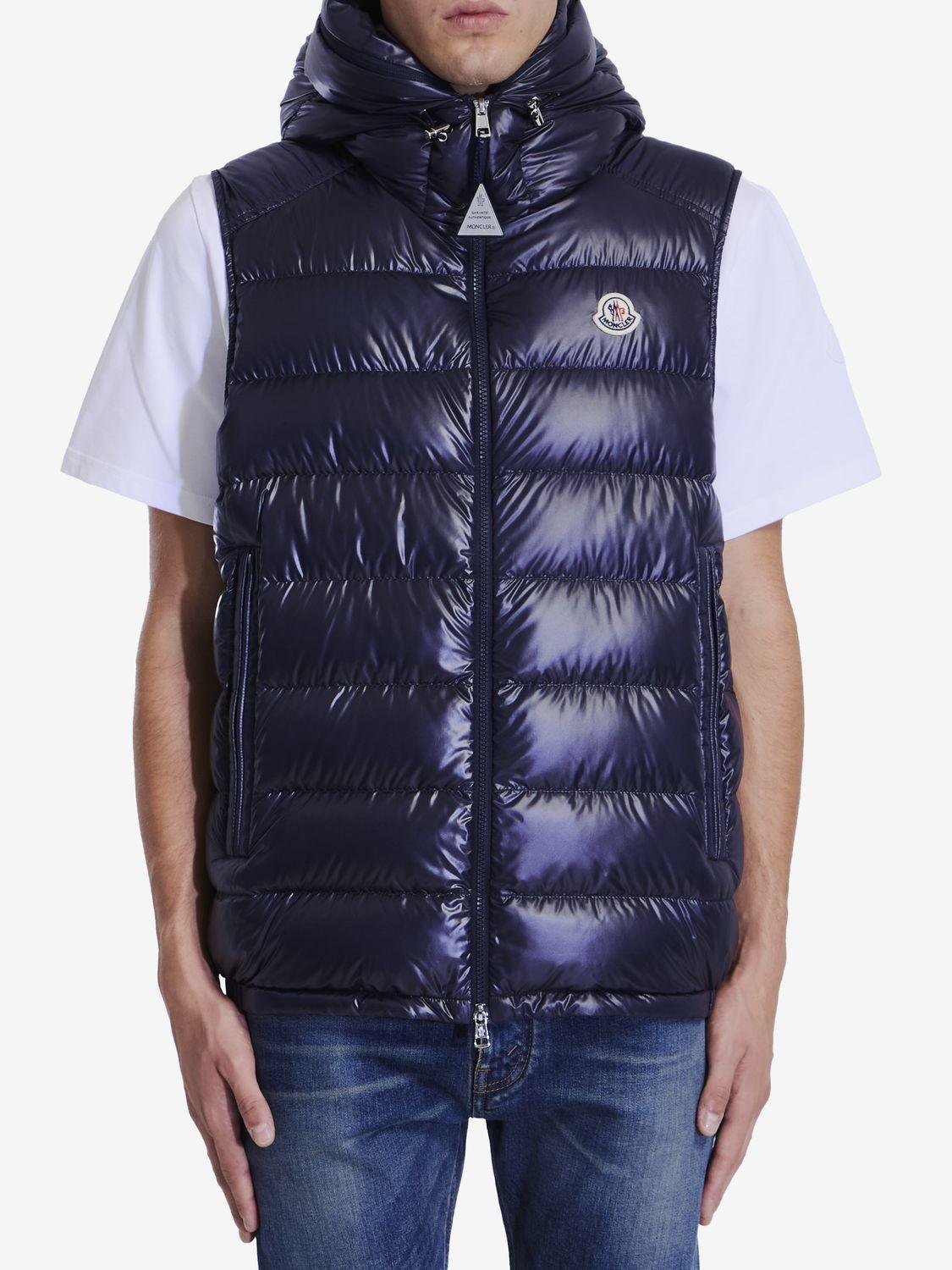 Moncler Down Vest With Dual Hood Design in Blue for Men | Lyst