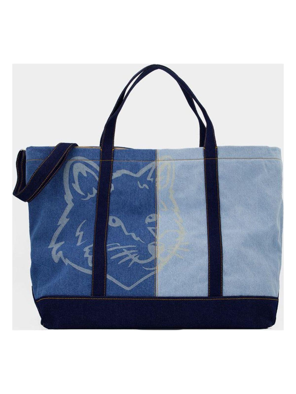 Maison Kitsuné Fox Head Denim Weekender Shopper Bag in Blue | Lyst