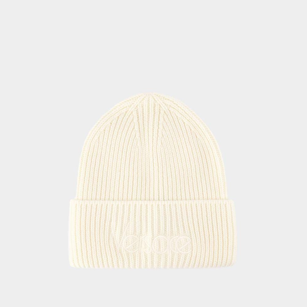 Versace Embroidered 1978 Logo Beanie in Natural | Lyst
