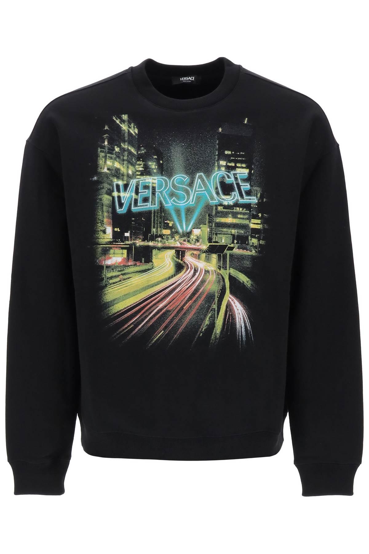 Versace Crew-neck Sweatshirt With City Lights Print in Black for Men | Lyst