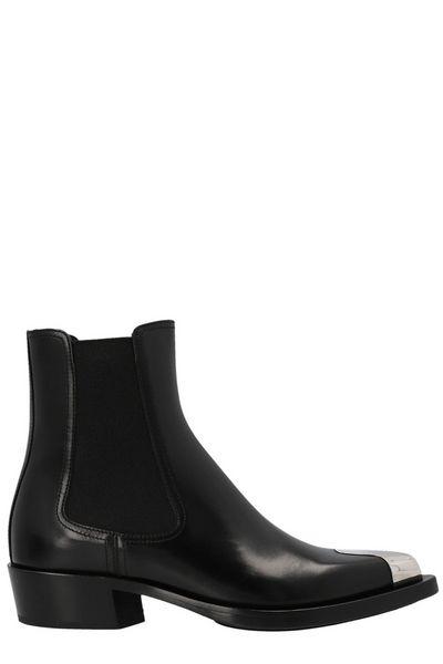 Alexander McQueen Pointed Leather Ankle Top Boots. in Black | Lyst
