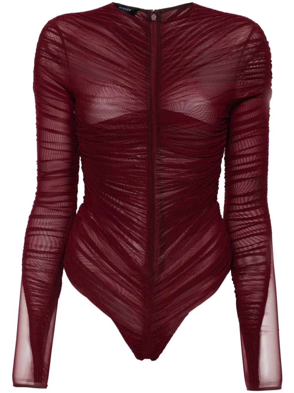 Mugler Draped Body Suit in Red | Lyst