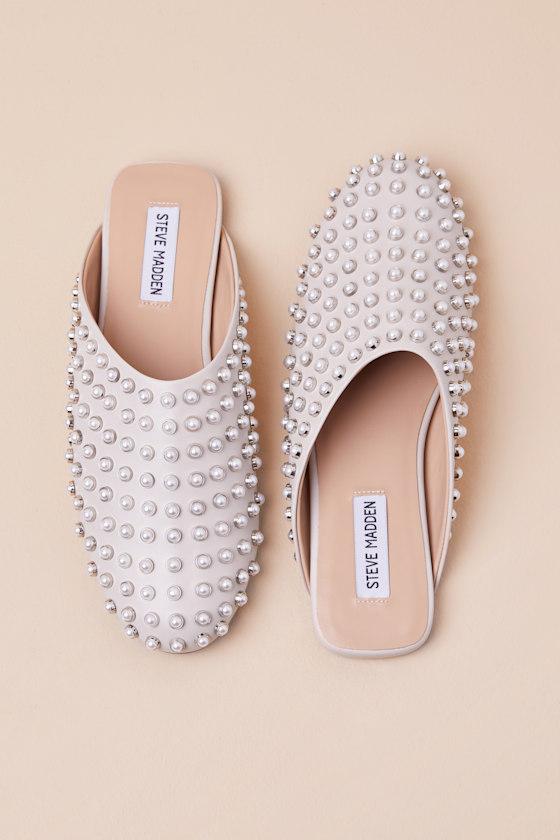Steve Madden Glimmer Studded Pearl Slides in Pink | Lyst