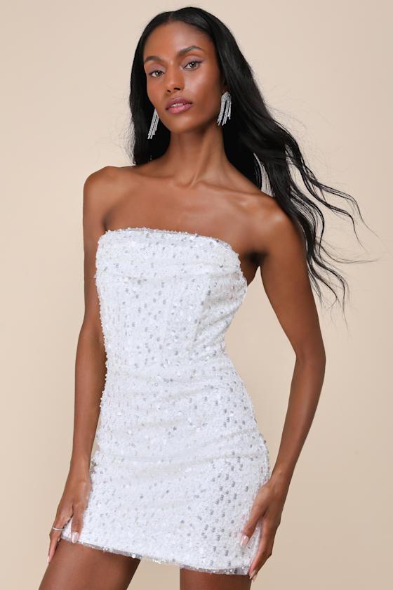 Lulus Essential Glamour Sequin Pearl Strapless Mini Dress in White Lyst UK