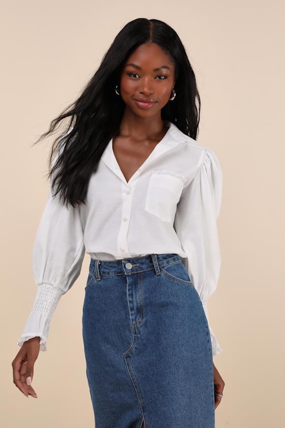 Sister Jane Desert Hearts Poet Sleeve Collared Lace Button-Up Top in ...