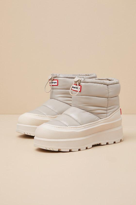 HUNTER Amble Light Natural Waterproof Puffer Booties | Lyst