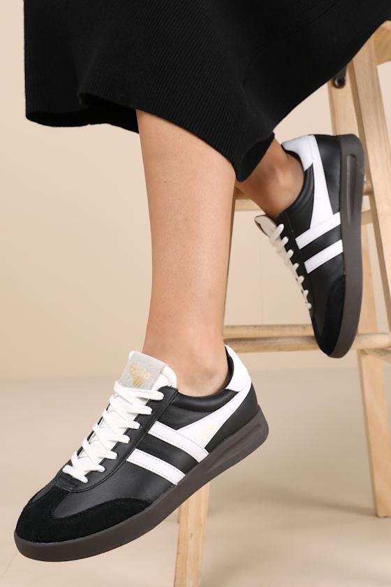 Gola Cyclone And Leather Lace-Up Sneakers in Black | Lyst