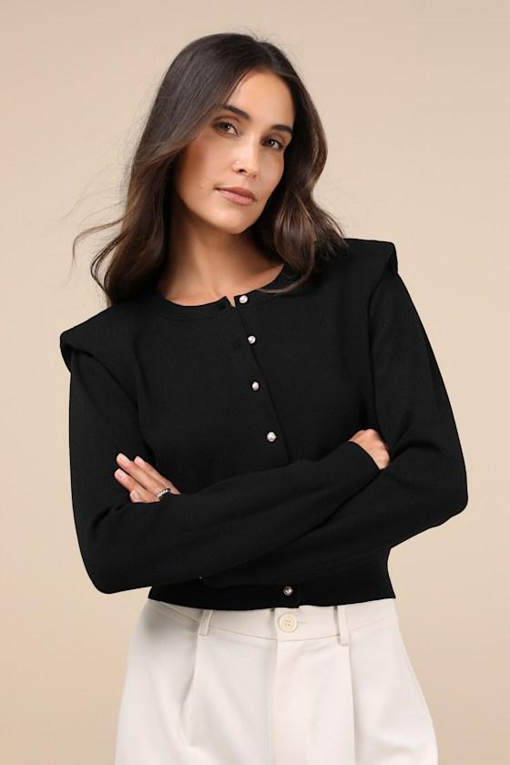 Astr Denisa Long Sleeve Pearl Button Cardigan in Black | Lyst